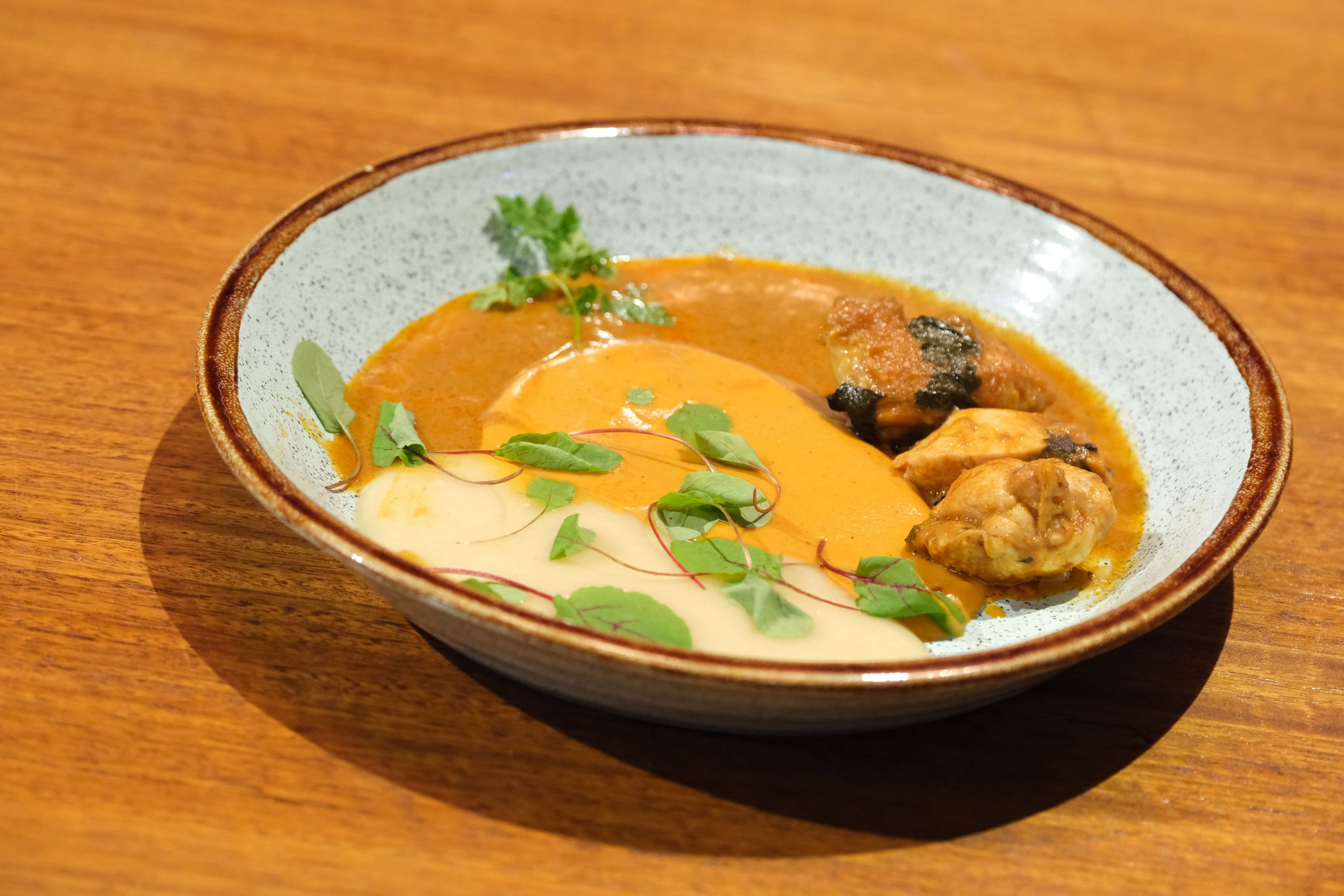 Moamba de galinha com puré de batata doce & funge - Masterchef